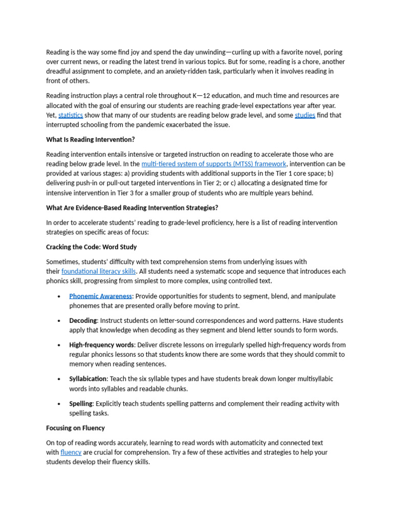 Effective Reading Intervention Strategies | PDF | Phonics | Reading Comprehension