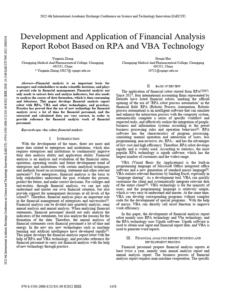Development and Application of Financial Analysis Report Robot Based On RPA and VBA Technology ...