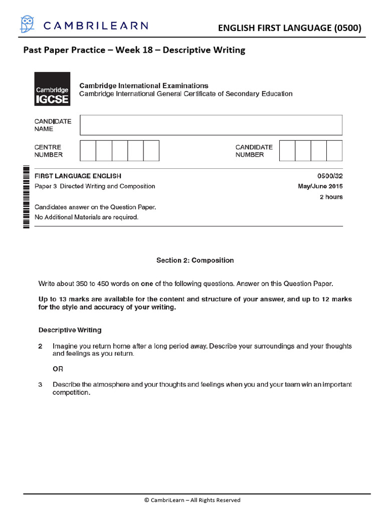 Descriptive Writing Practice Paper | PDF