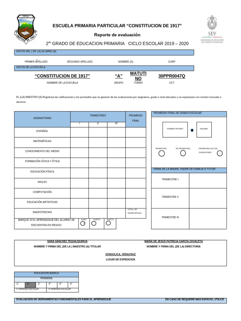 Formato de Boleta de Calificaciones PDF | PDF | Educación primaria ...