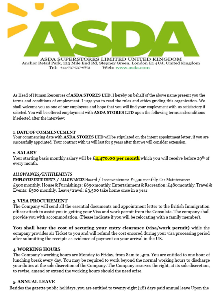 Asda Supermarket Terms and Conditions of Employment | PDF | Employment ...