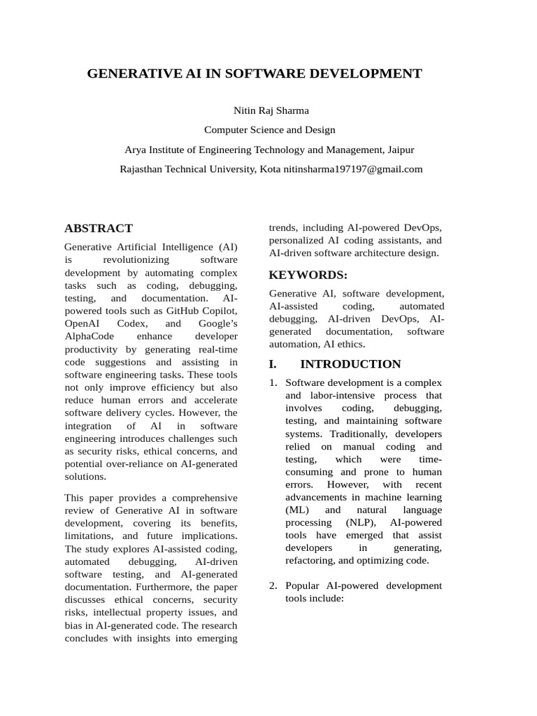 8th Sem Nitin Raj Sharma - Generative Ai in Software Development - Nitinrajsharma | PDF ...