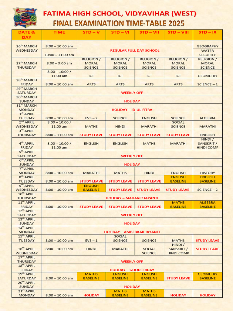 Final Examination Time-table | PDF