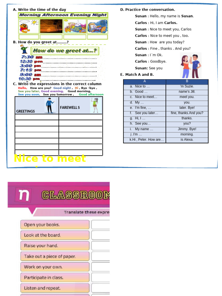 English Greetings and Farewells Practice | PDF