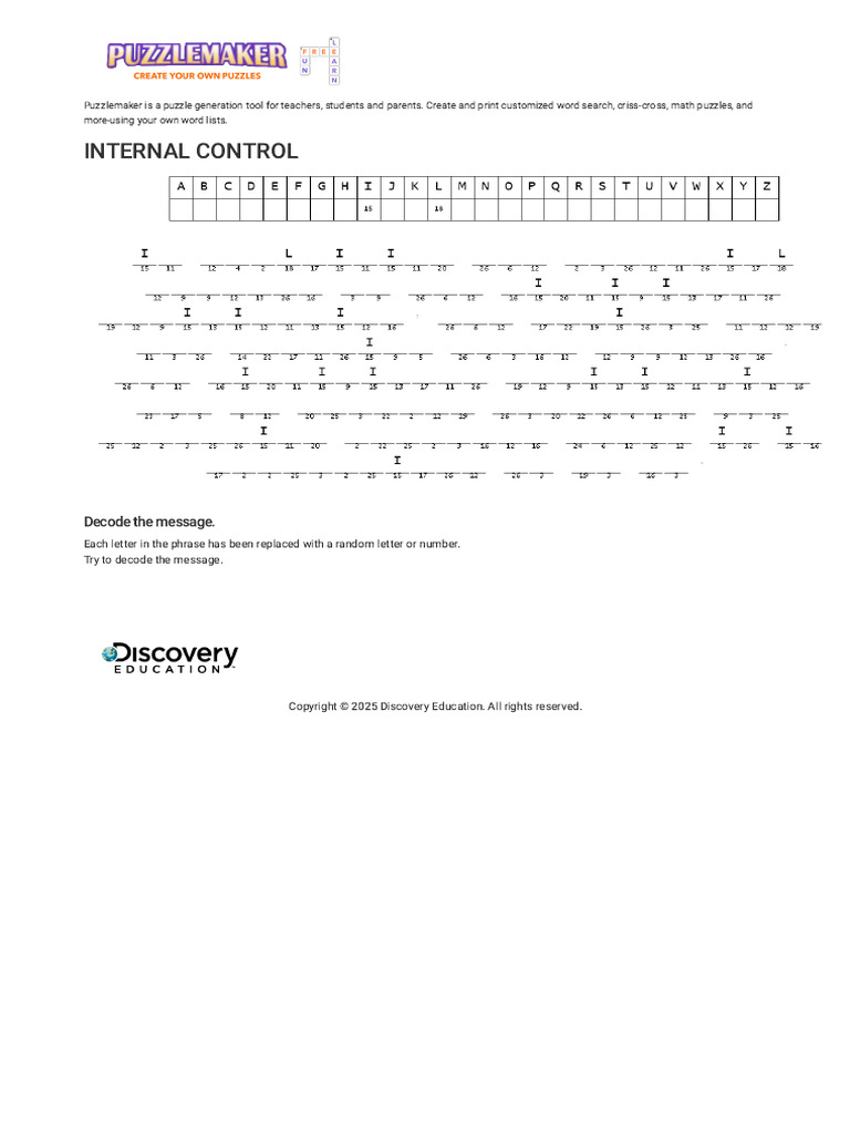 Cryptogram Puzzle - INTERNAL CONTROL - 9 | PDF