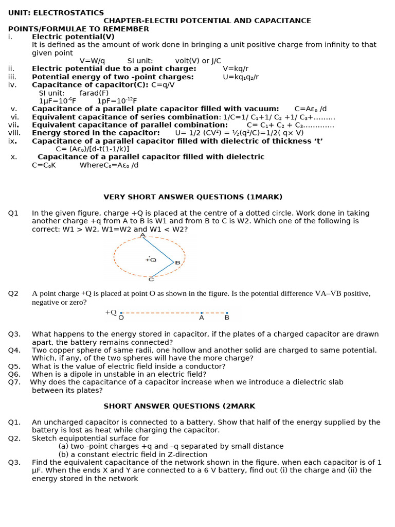 Workshet Physics Chapter 2 | PDF | Capacitance | Capacitor
