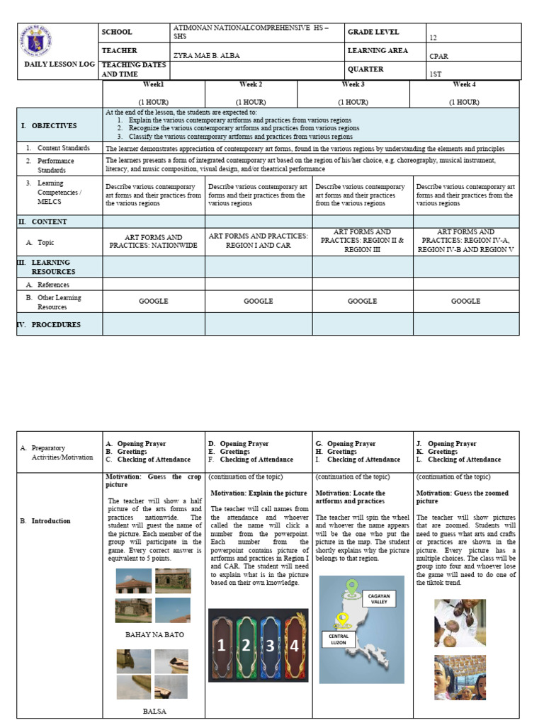 DLL 1st to 4th Meetings Zyra Mae B. Alba CPAR | PDF
