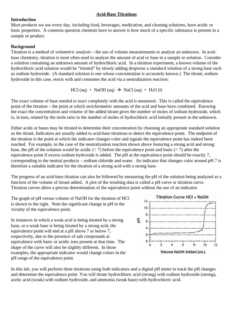 Lab - PH Titrations (New Sensor) | PDF | Titration | Chemistry