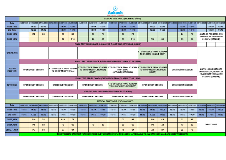 Medical - Time Table - 24.03.2025 To 30.03.2025 | PDF | Chess Openings ...