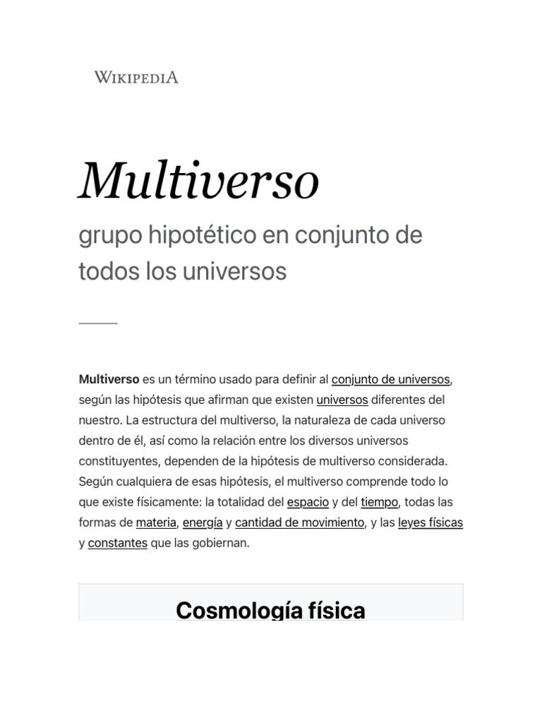 Teoría Del Multiverso En Cosmología Pdf Multiverso Epistemología