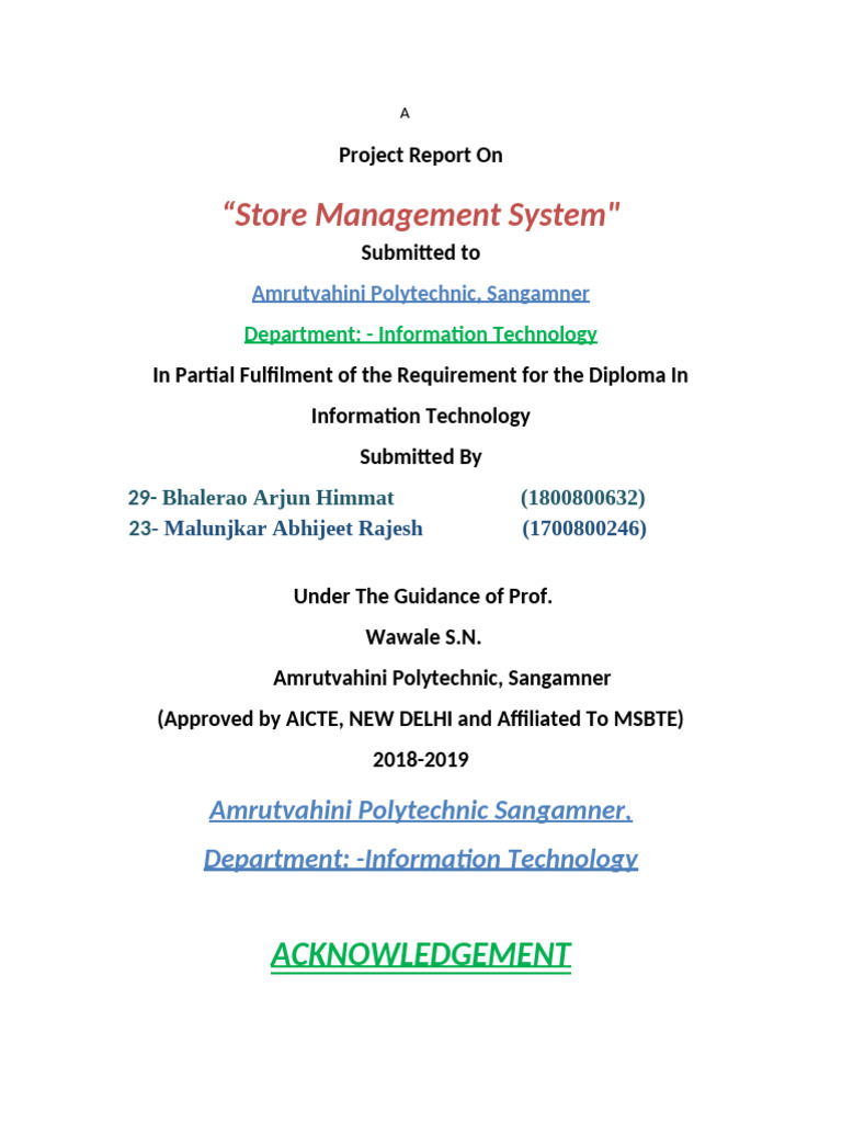 Store Management System Project Report | PDF | Software Development Process | Databases