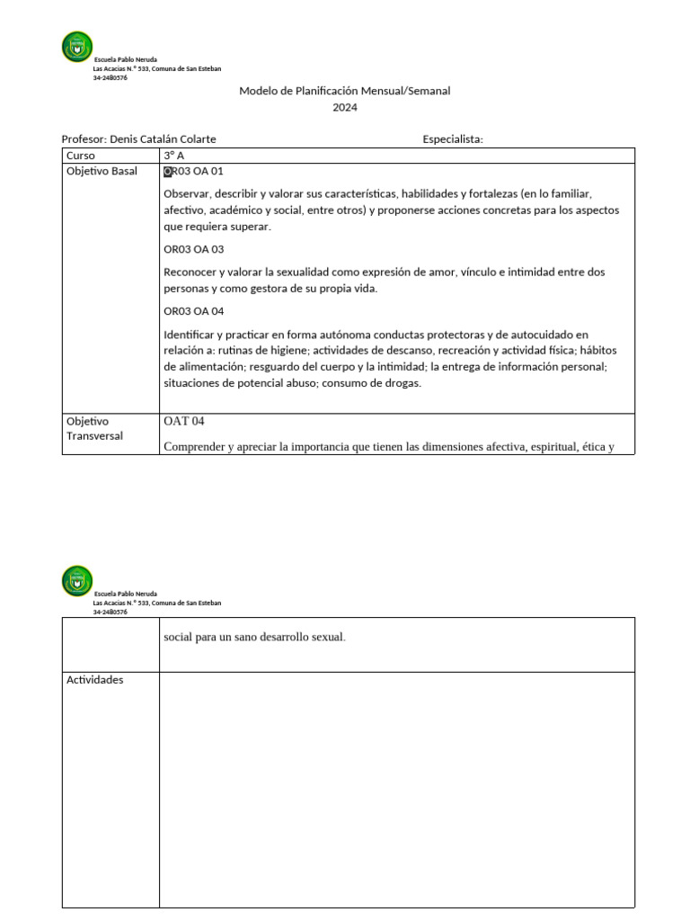 Modelo de Planificación Orientación | PDF