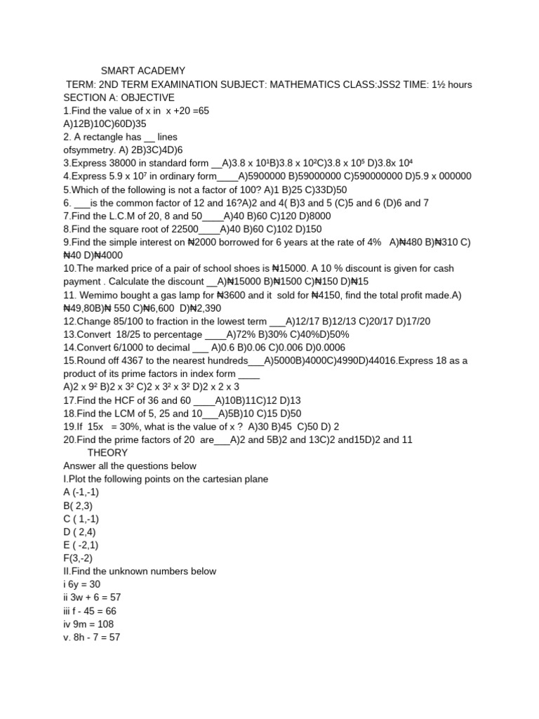 Smart Academy. (Mathematics JSS2) | PDF