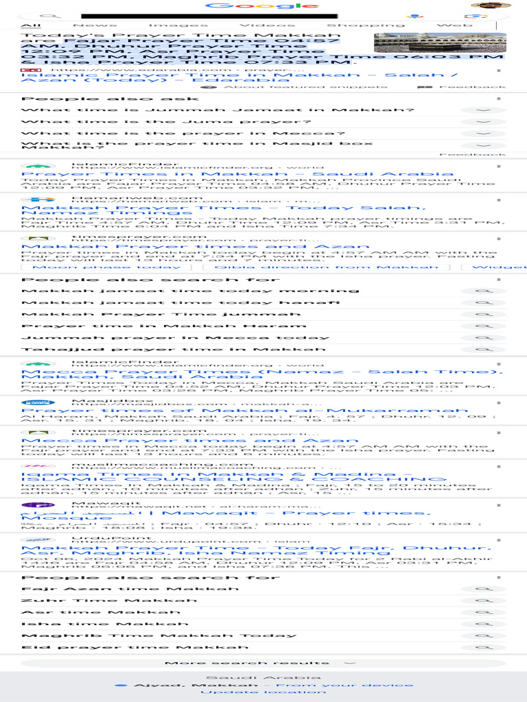 Makkah Jamaat Time Today - Google Search | PDF | Mecca | Islamic Ethics
