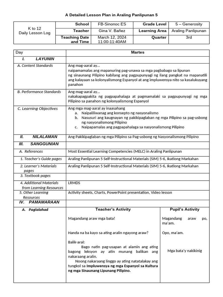 Detailed Lesson Plan Arpan 5 | PDF