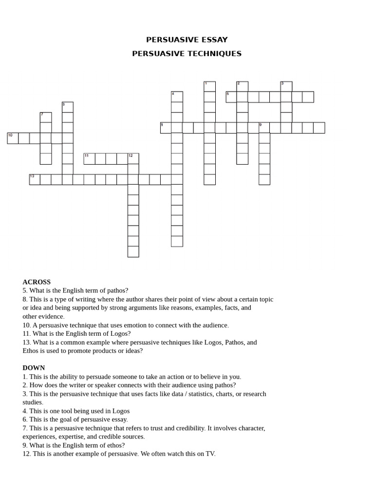 Persuasive Essay Crossword Puzzle | PDF