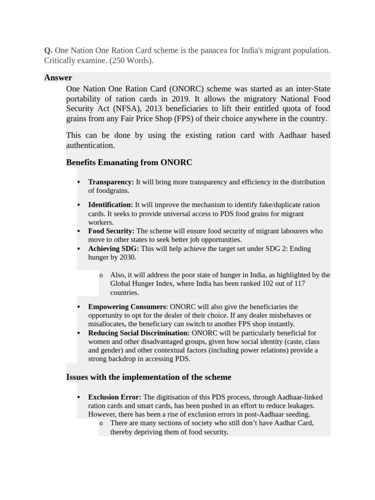 One Nation One Ration Card: A Review | PDF | Poverty | Poverty ...