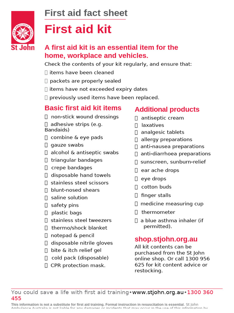 Fact Sheets First Aid Kit | PDF | First Aid | Cardiopulmonary Resuscitation