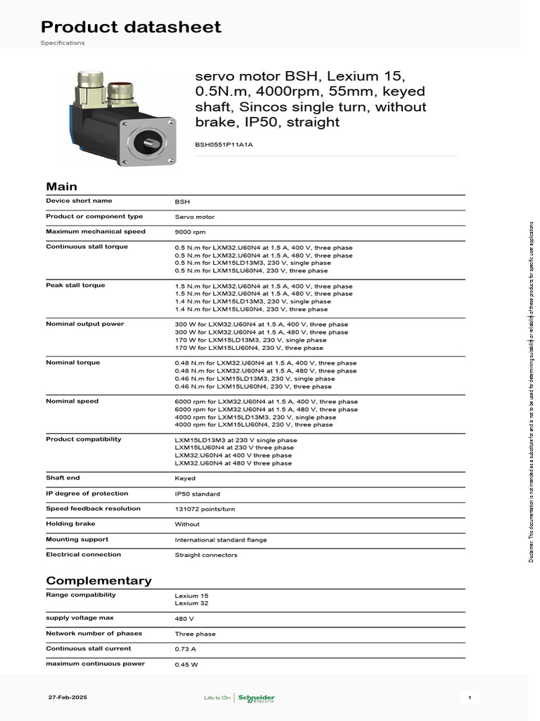 Schneider Electric_Lexium-15-Motors_BSH0551P11A1A | PDF | Electric ...