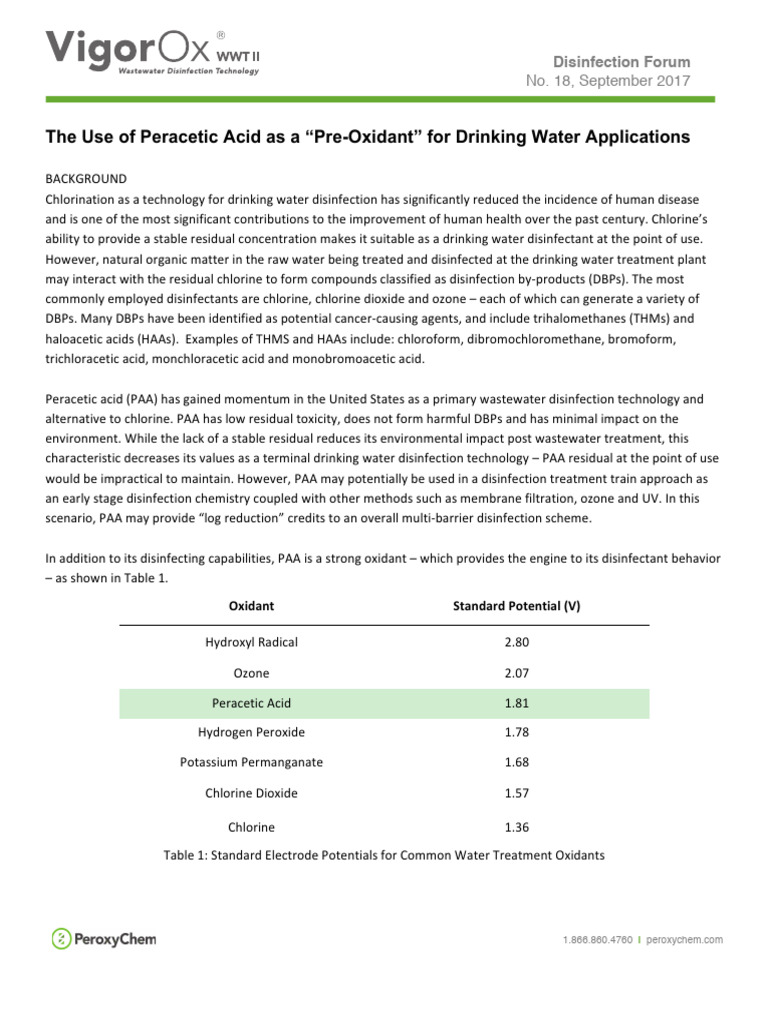 The Use of Peracetic acid-PAA-as A Pre-Oxidant For Drinking Water ...