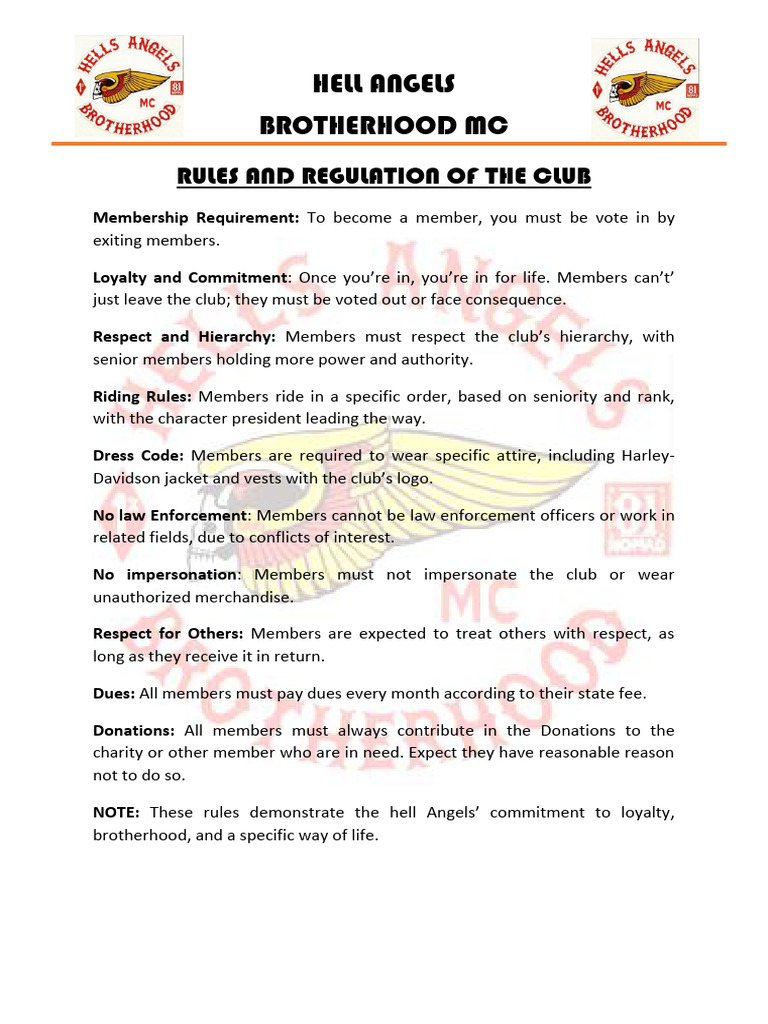 Hell Angels Rules and Regulation Form | PDF