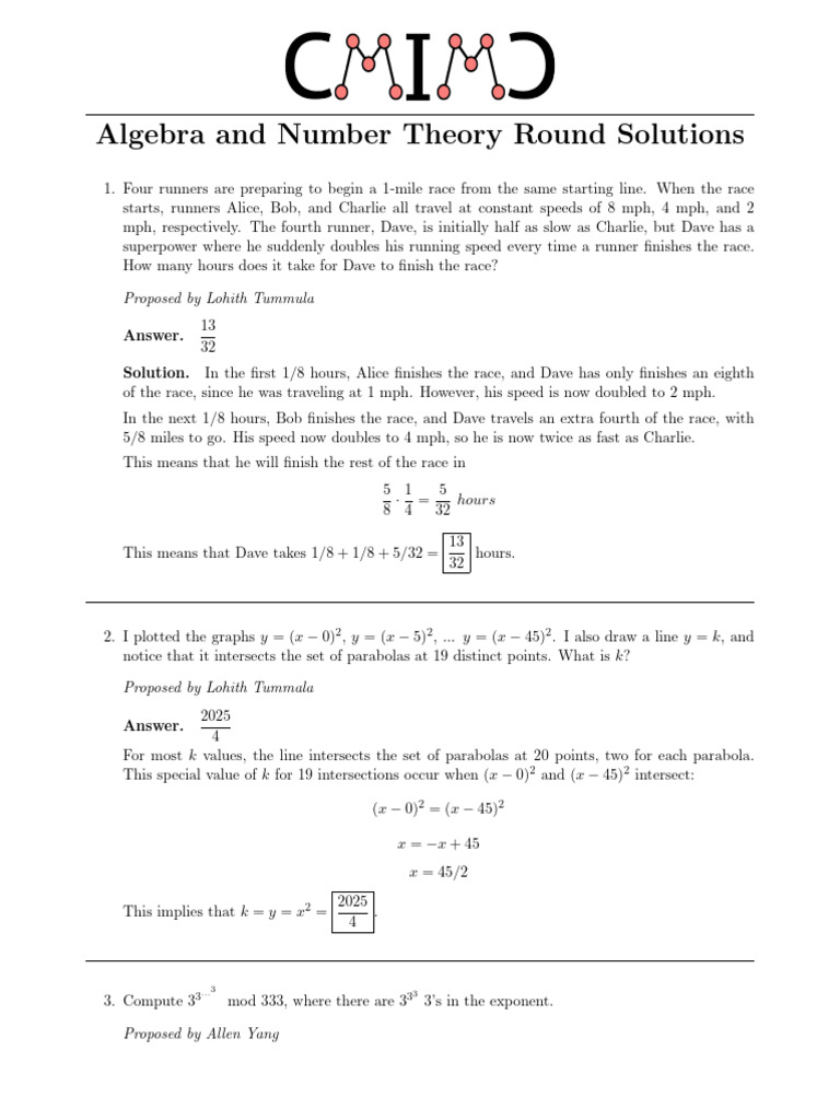 CMIMC 2025 Contest AlgNT Sols | PDF | Mathematics | Algebra