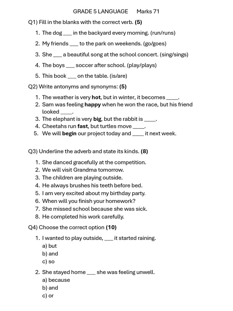 Grade 5 English Language Exercises | PDF