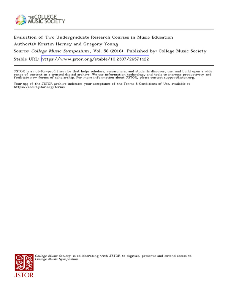 Evaluation of Two Undergraduate Research Courses in Music Education Senior Capstone Project and ...