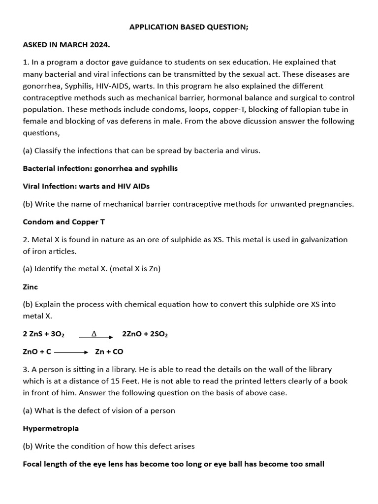 Application Based Question Science | PDF | Infection | Sodium Bicarbonate