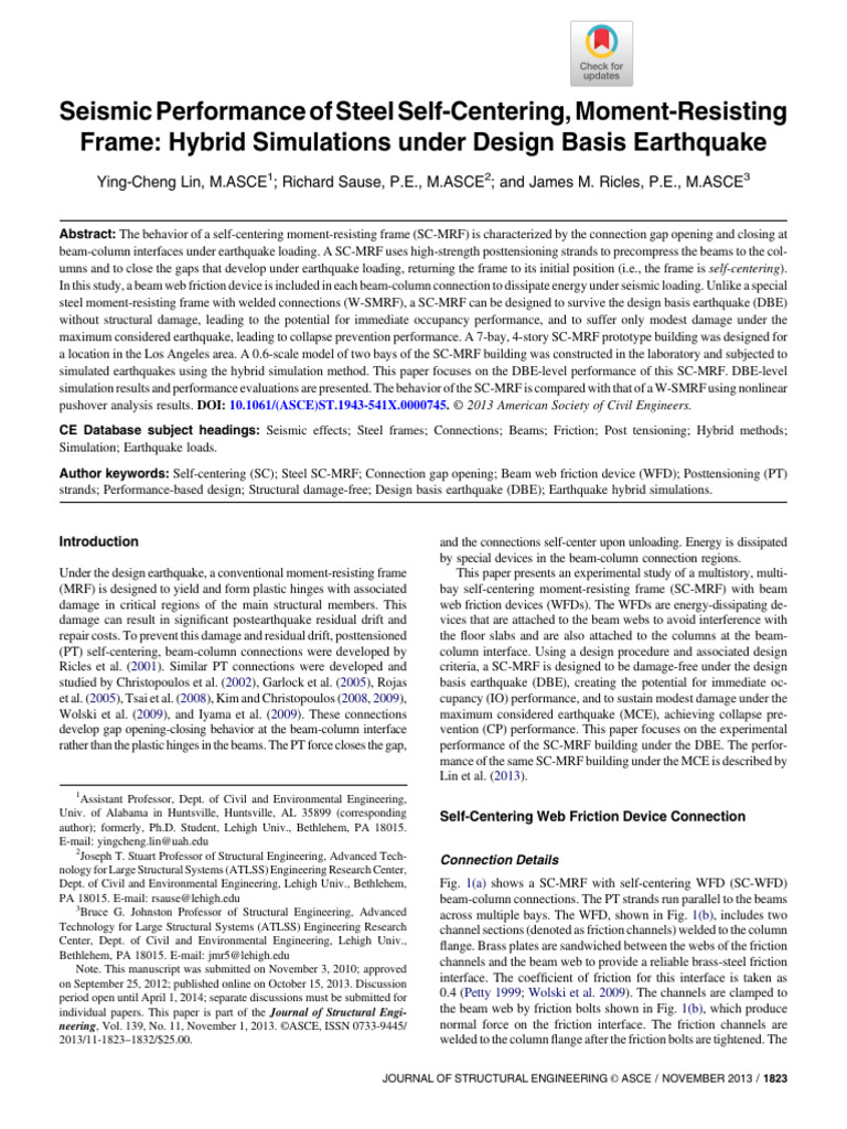 Ricles Seismic Performance of Steel Self-Centering, Moment-Resisting ...