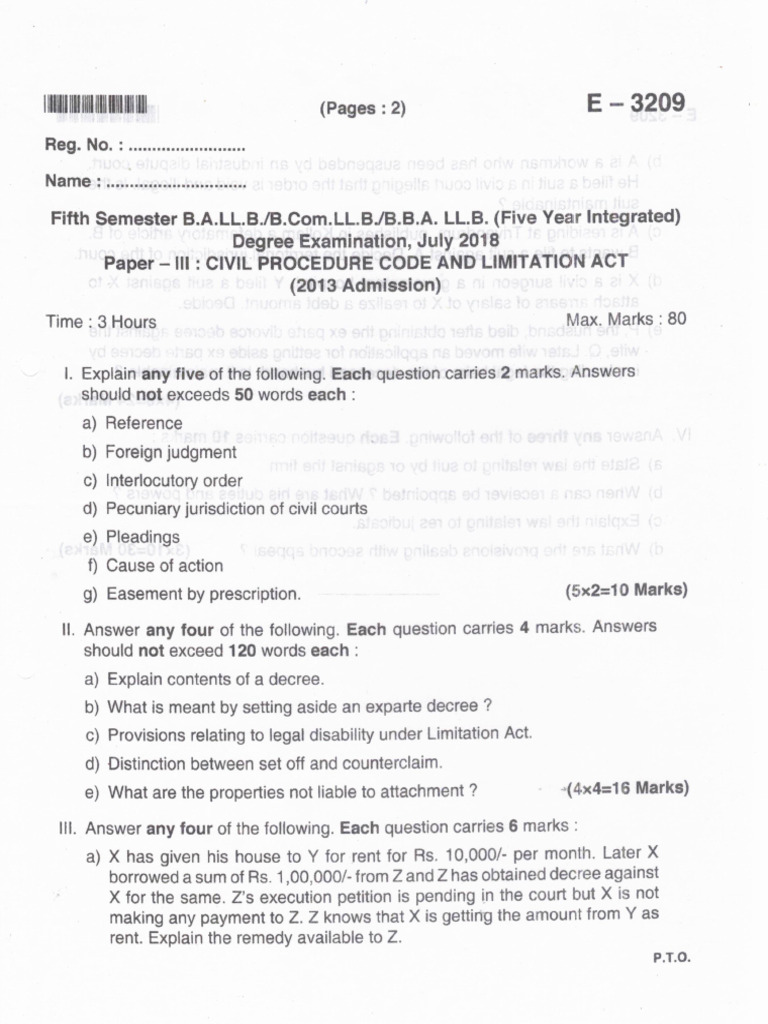 CPC BA BBA BCom July 2018 V Sem1 | PDF