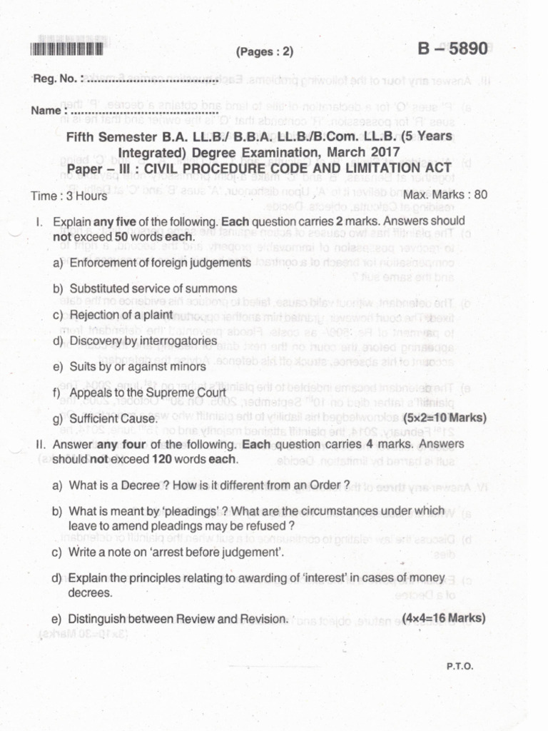 CPC BA BBA BCom Mar 2017 V Sem1 | PDF