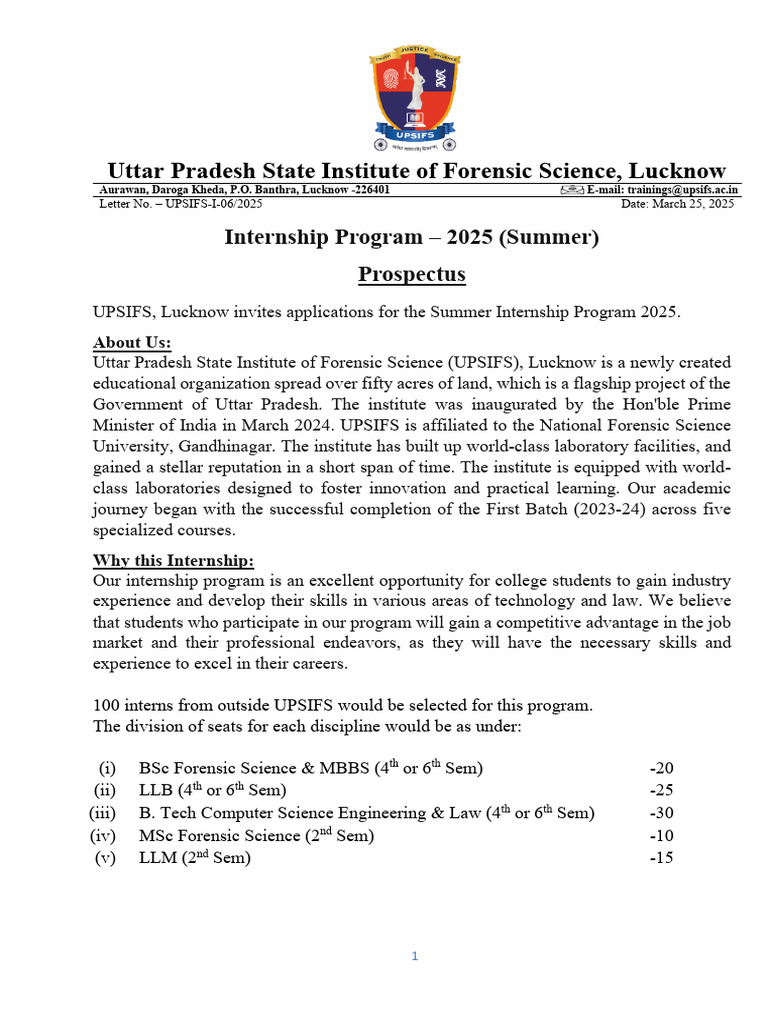 Internship Program - 2025 Prospectus | PDF | Forensic Science