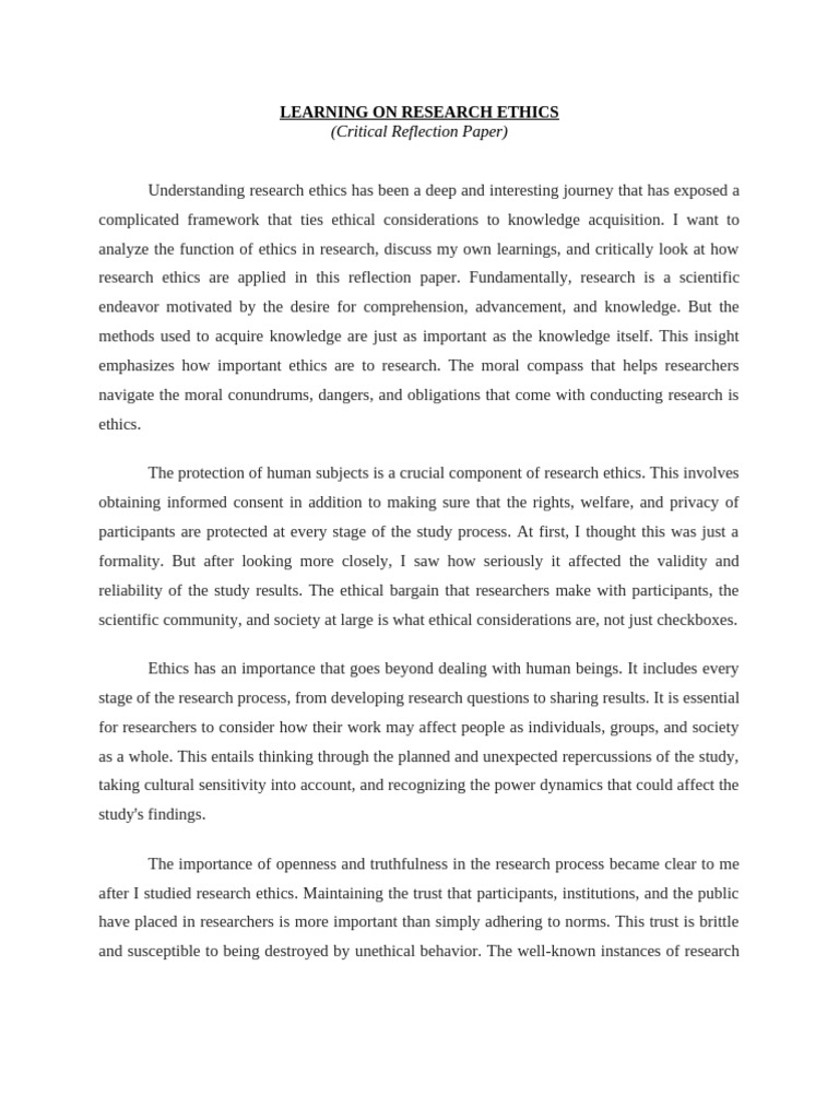 Critical Reflection - Ethics | PDF | Knowledge | Morality