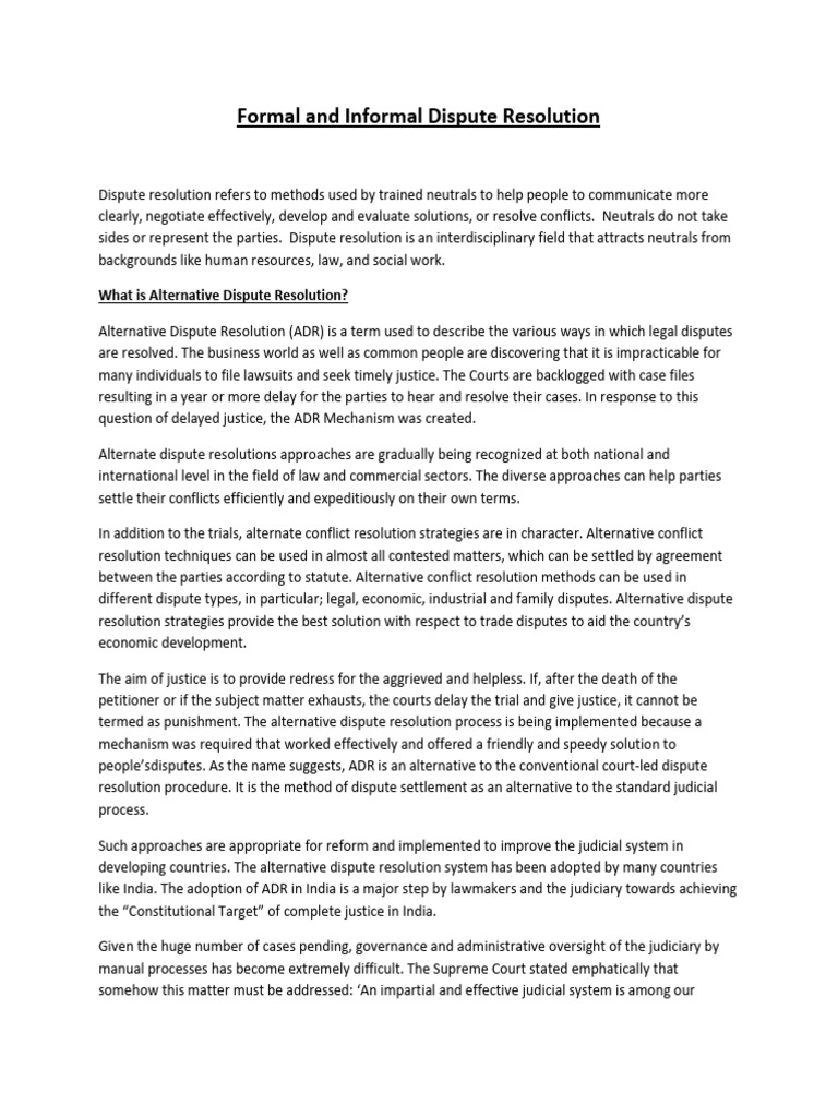 Informal Method of Dispute Resolution | PDF | Alternative Dispute ...