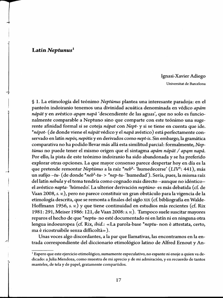 Adiego 2017 Latin Neptunus | PDF | latín | Lingüística