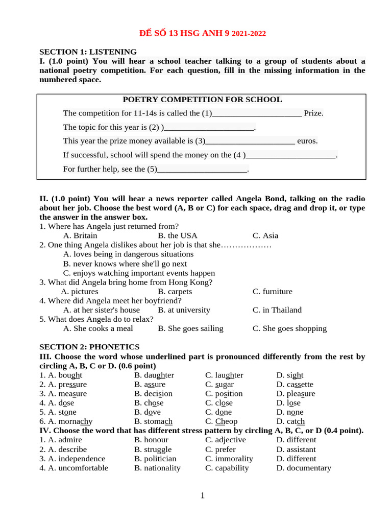 13. ĐỀ SỐ 13 HSG ANH 9 | PDF | Public Transport | Parking