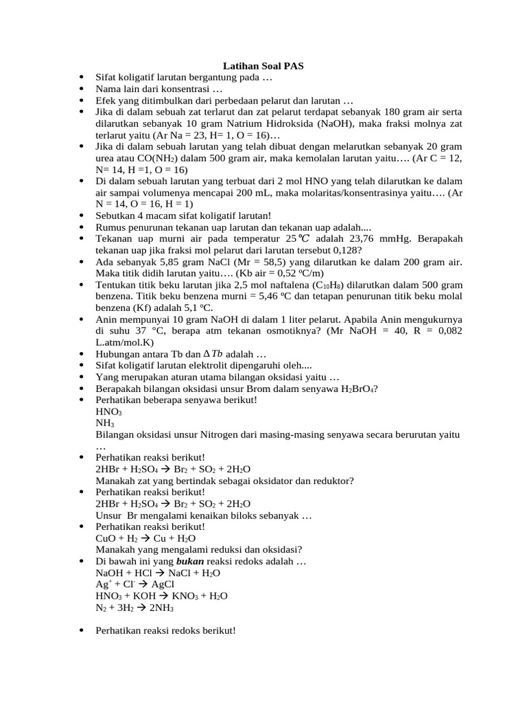 Latihan Soal PAS Kimia | PDF