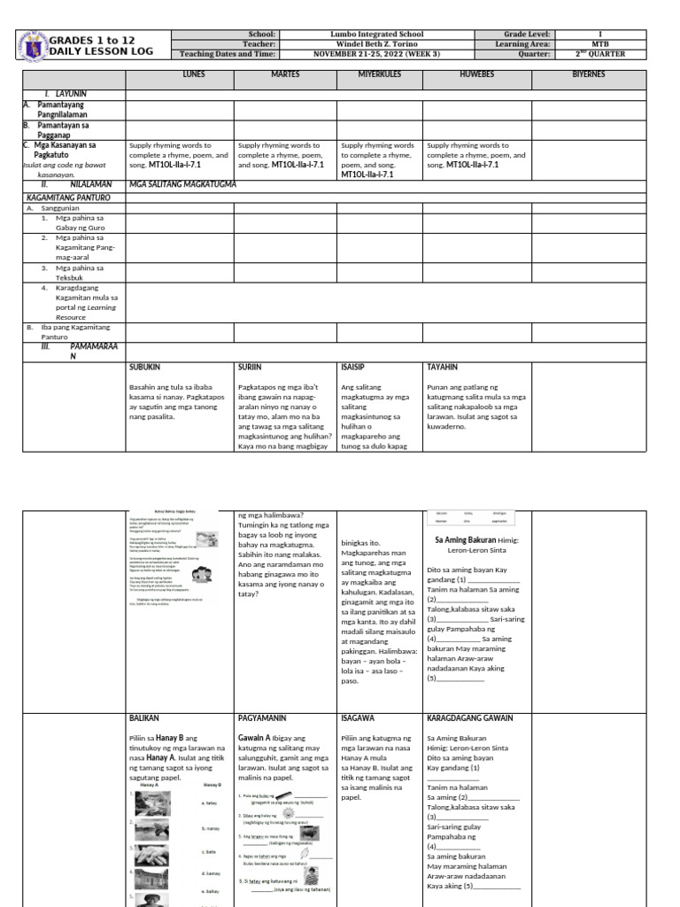 DLL - MTB 1 - Q2 - W3 | PDF