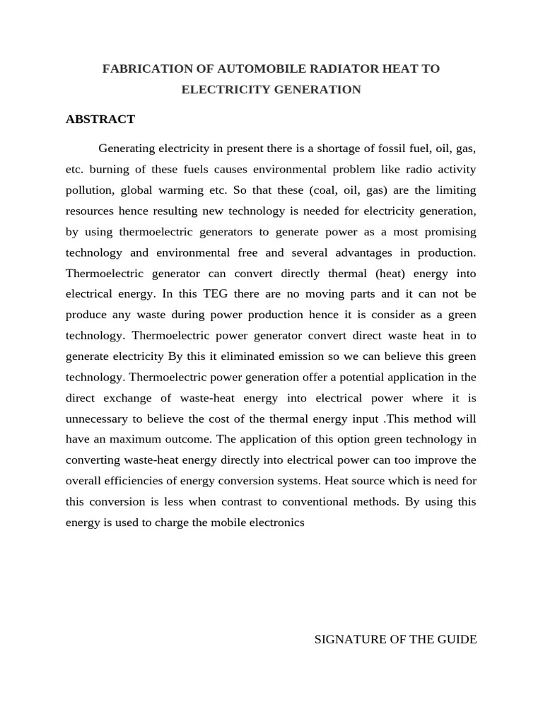 Automobile Radiator Heat To Electricity Generation | PDF | Electricity ...