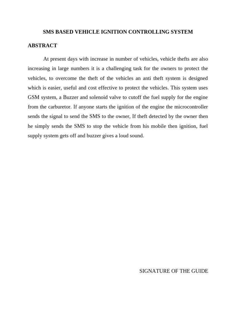 SMS Based Vehicle Ignition Controlling System | PDF