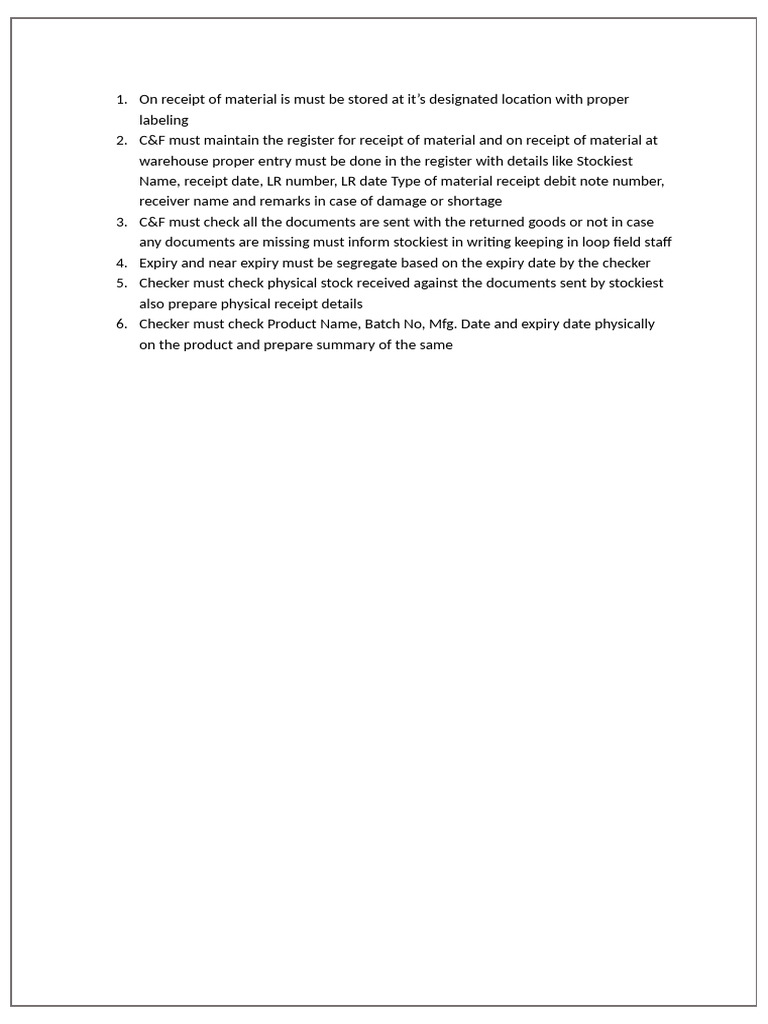 Material Receipt and Inspection Guidelines | PDF
