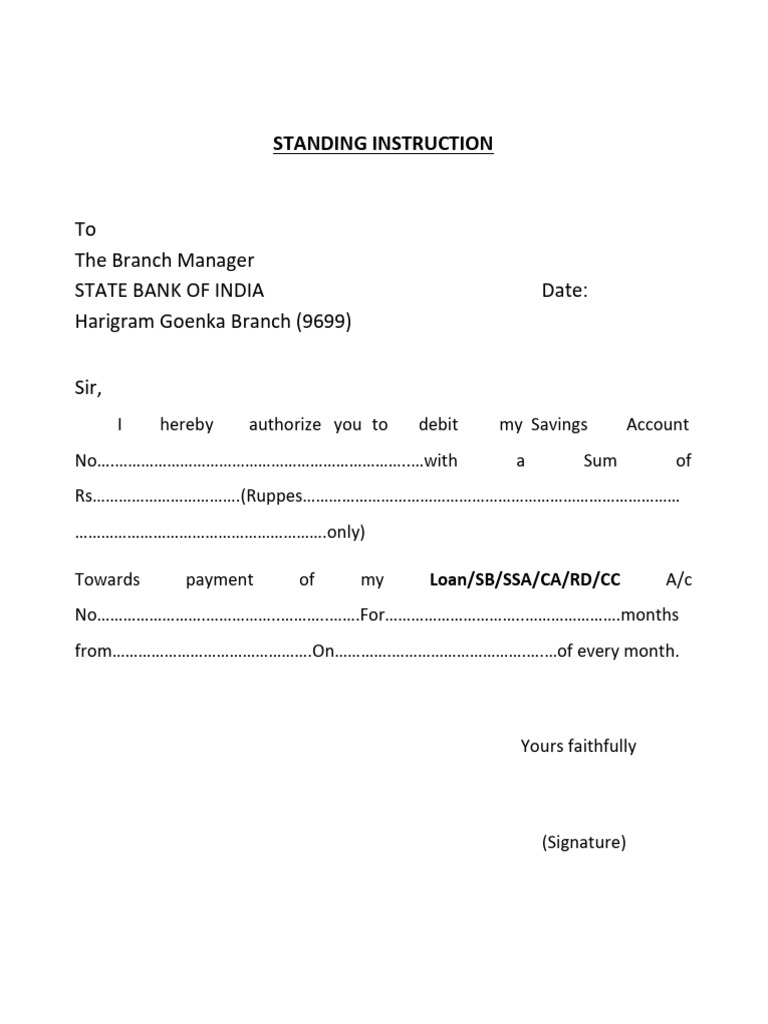 SI Standing Instruction | PDF