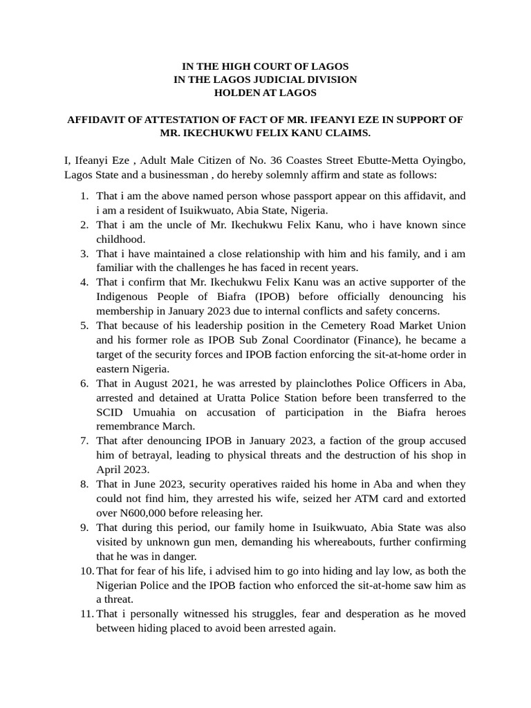 AFFIDAVIT OF FACT | PDF | Affidavit | Human Rights