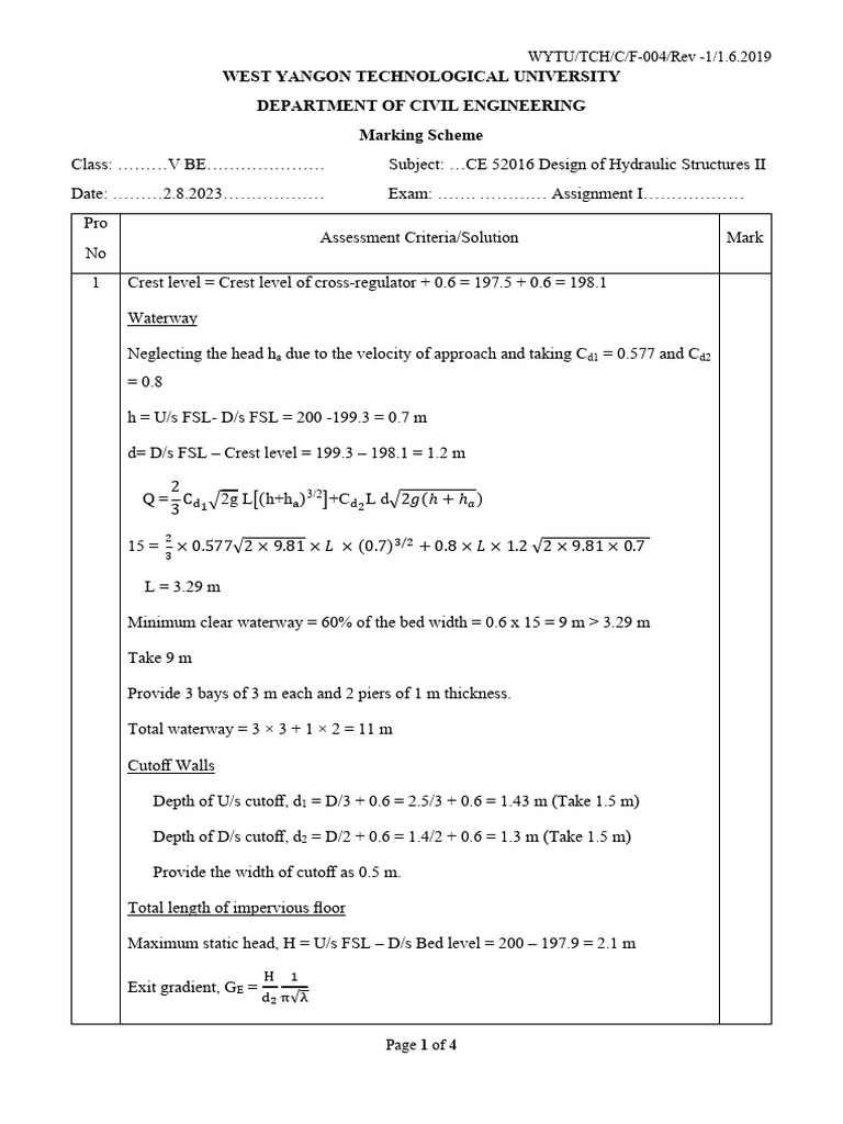 CE 52016 Assignment Solution | PDF | Hydraulic Engineering | Dynamics (Mechanics)