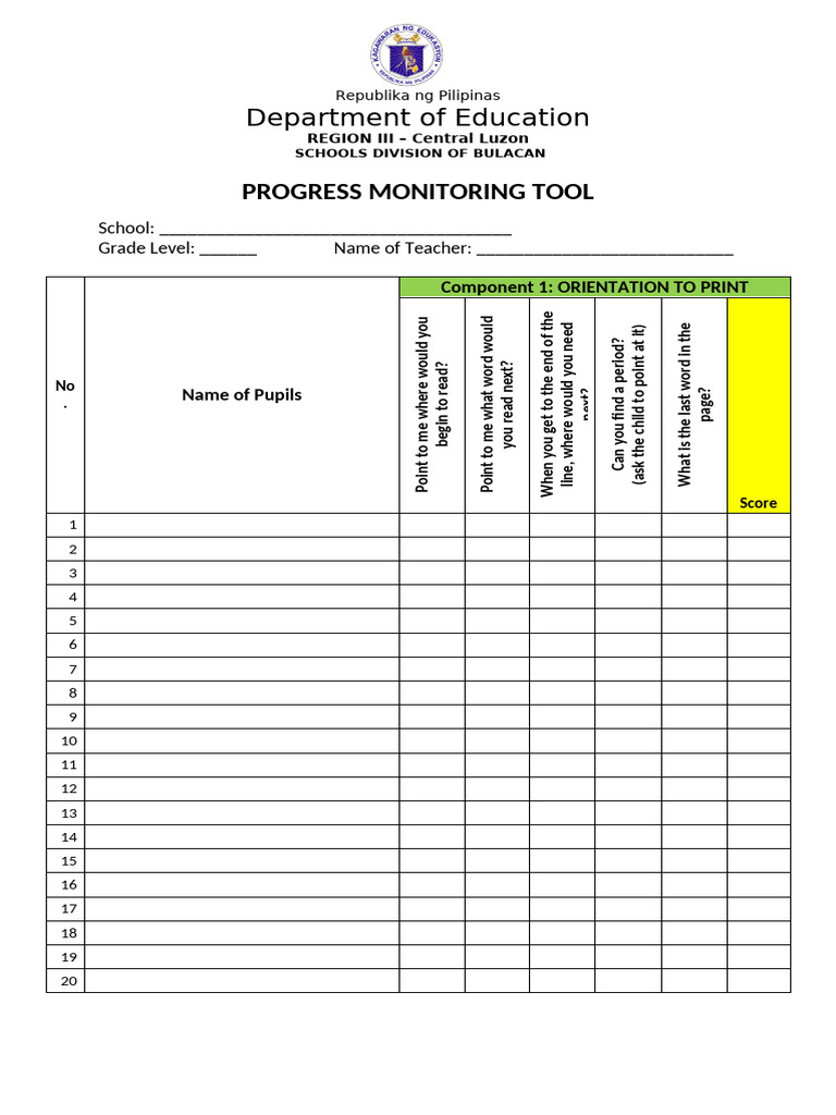 Progress Monitoring Tool | PDF | Cognitive Science | Writing