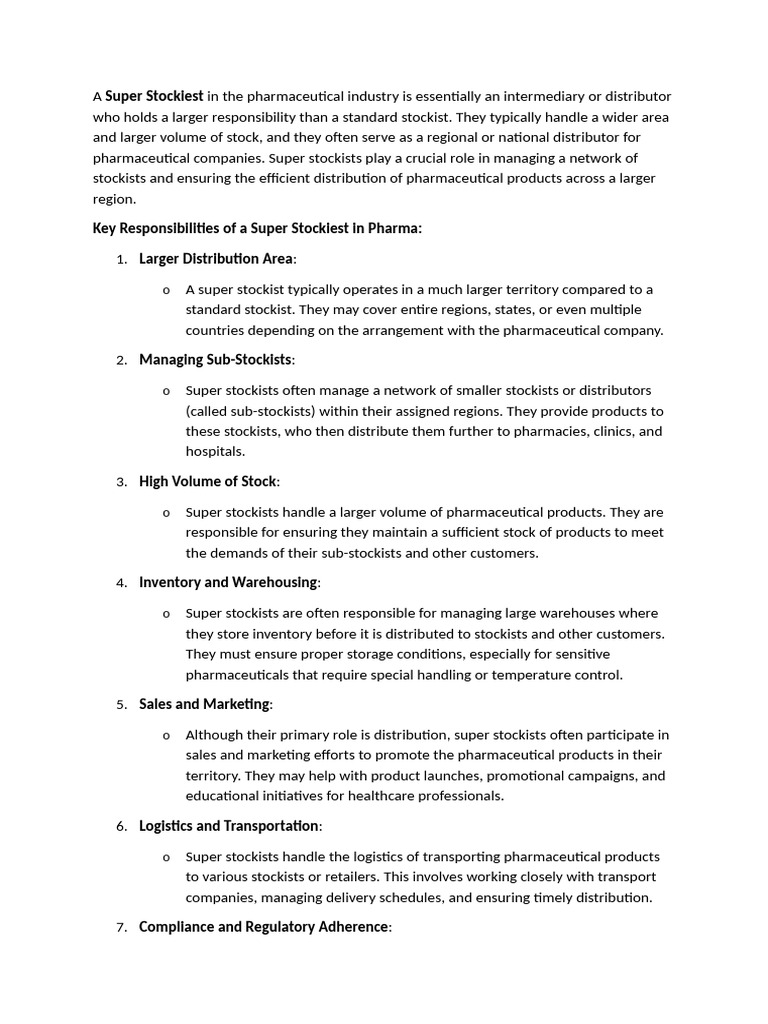 Role of Super Stockists in Pharma Distribution | PDF | Warehouse ...