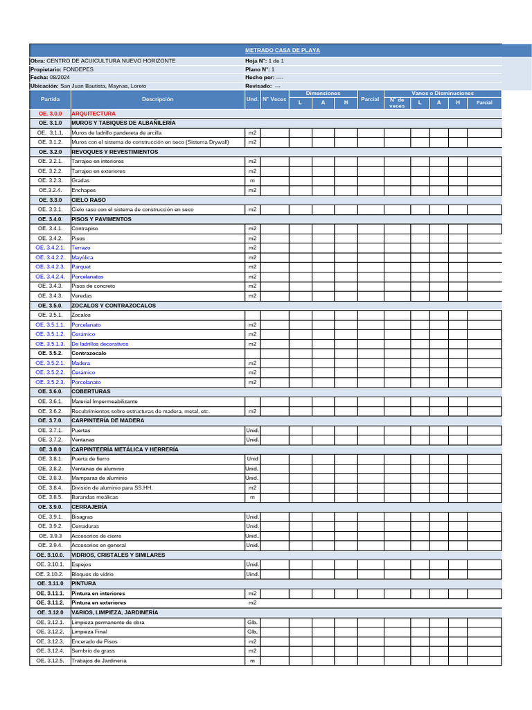 Plantilla de Metrados Arquitectura | PDF | Materiales de construcción | edificio