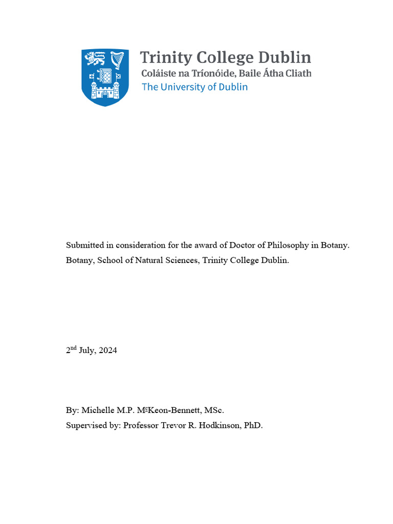 PhD Thesis Michelle McKeon-Bennett 13311684-1 02072024 | PDF | Polymerase Chain Reaction | Moss