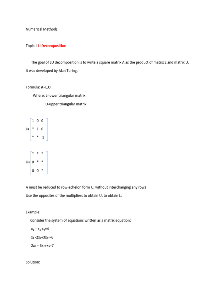 LU Decomposition | PDF